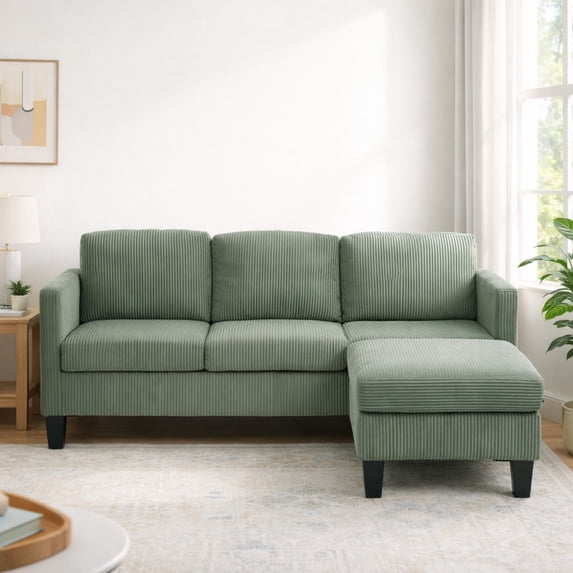 67"W Corduroy Sectional Sofa Couches,L-Shaped Modular Small Couch,3 ...