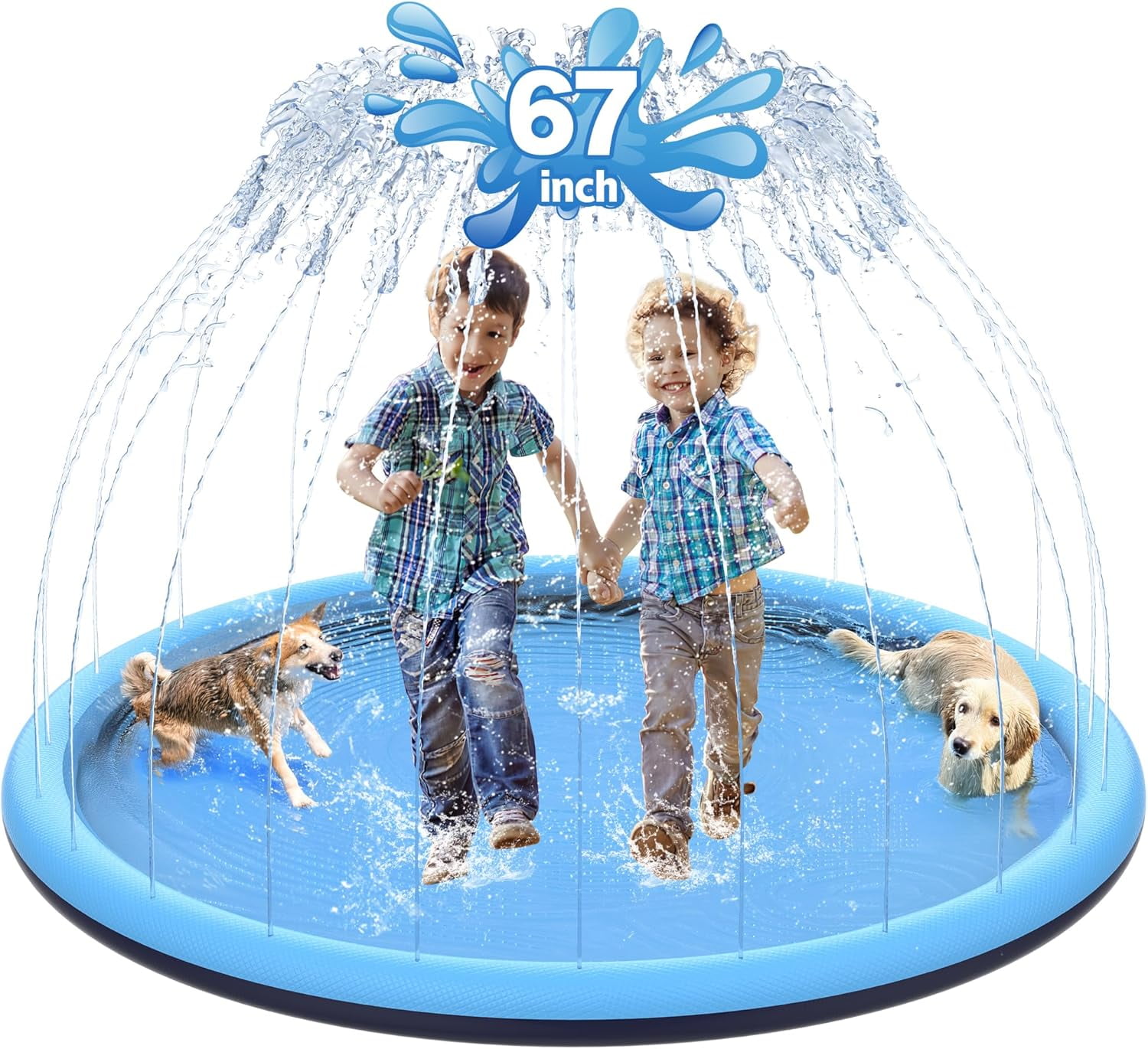 67 inch Non-Slip Splash Pad for Kids and Dog, Thicken Sprinkler Pool ...