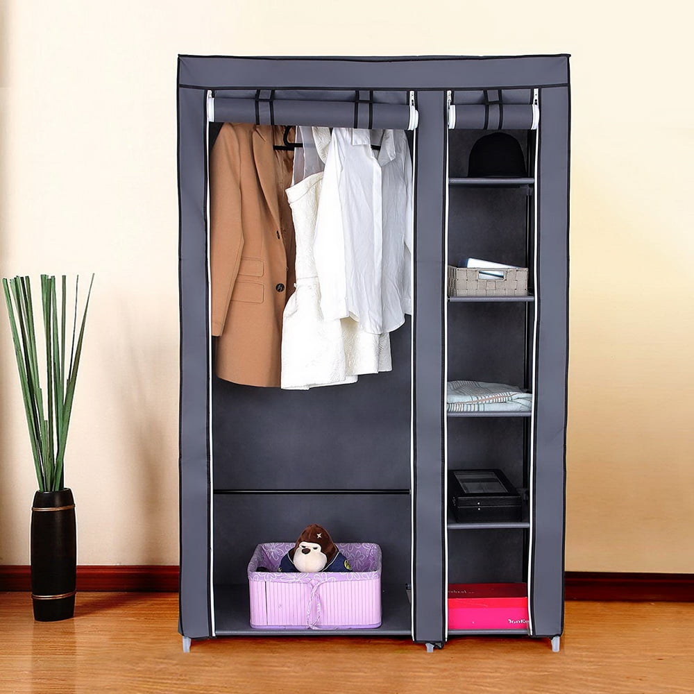 67-inch portable wardrobe with non-woven fabric and hanging rods for ...