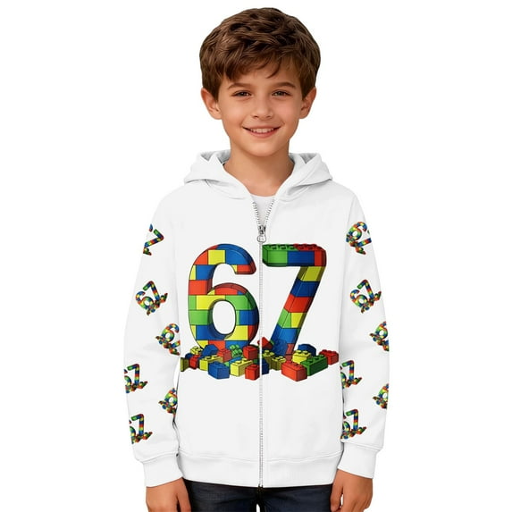 67 shirt G'irls Cartoon Graphic Zip Up Hoodie Long Sleeve Pullover ...