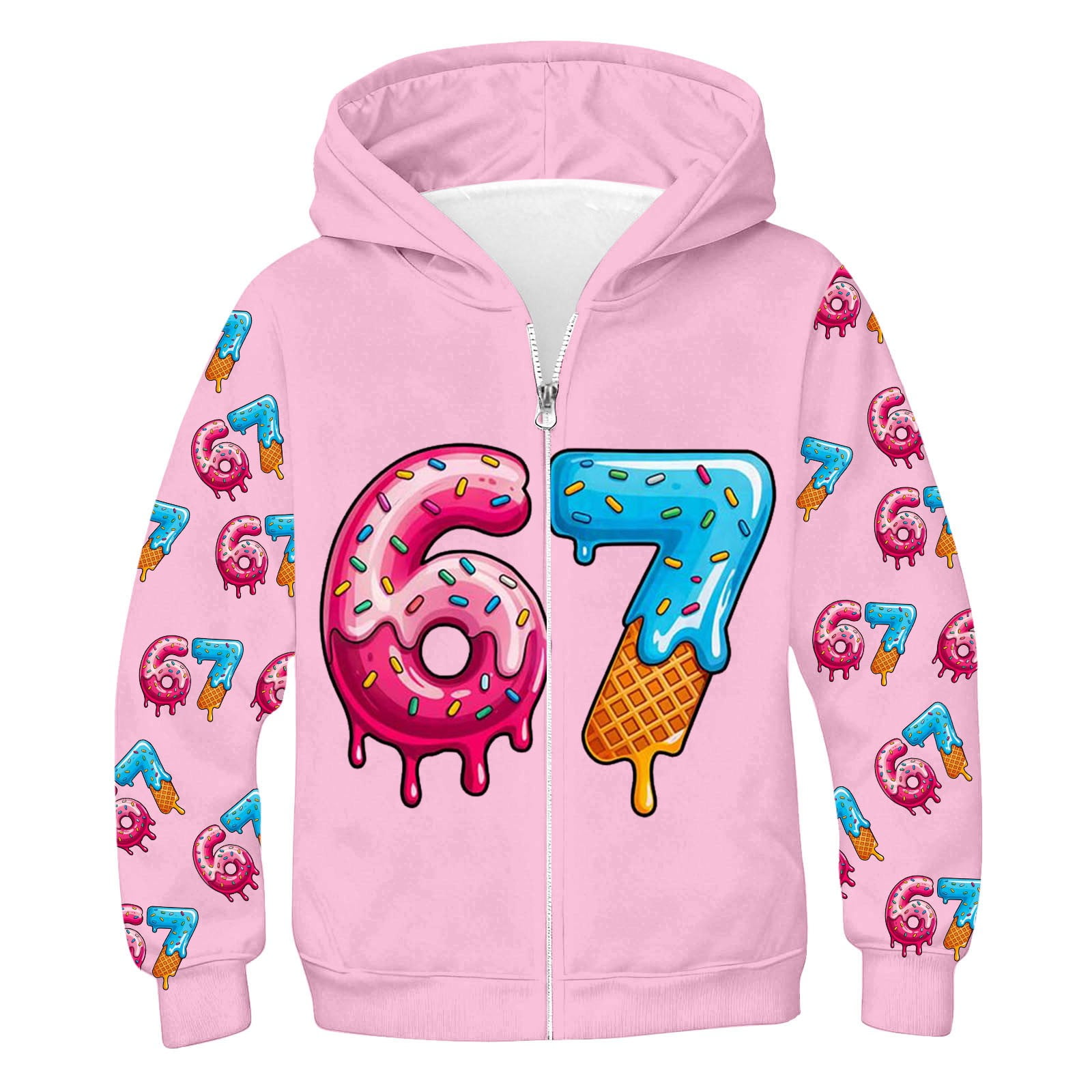 67 shirt G'irls Cartoon Print Hooded Zip Up Jacket Long Sleeve Athletic ...