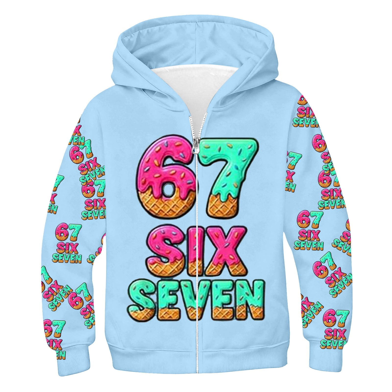 67 shirt G'irls Cartoon Print Hooded Zip Up Jacket Long Sleeve Athletic ...
