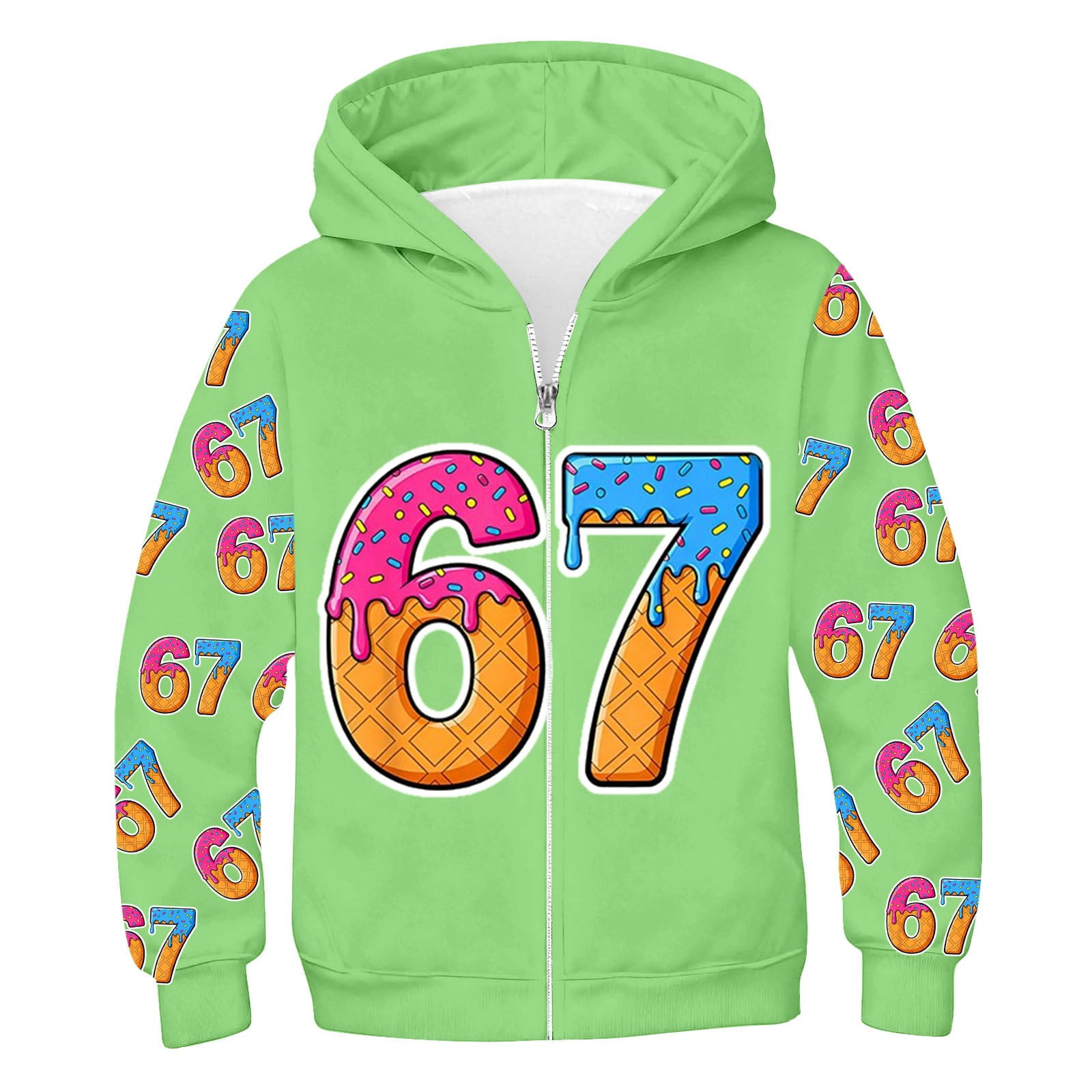 67 shirt G'irls Cartoon Print Zip Up Hooded Jacket Long Sleeve Athletic ...