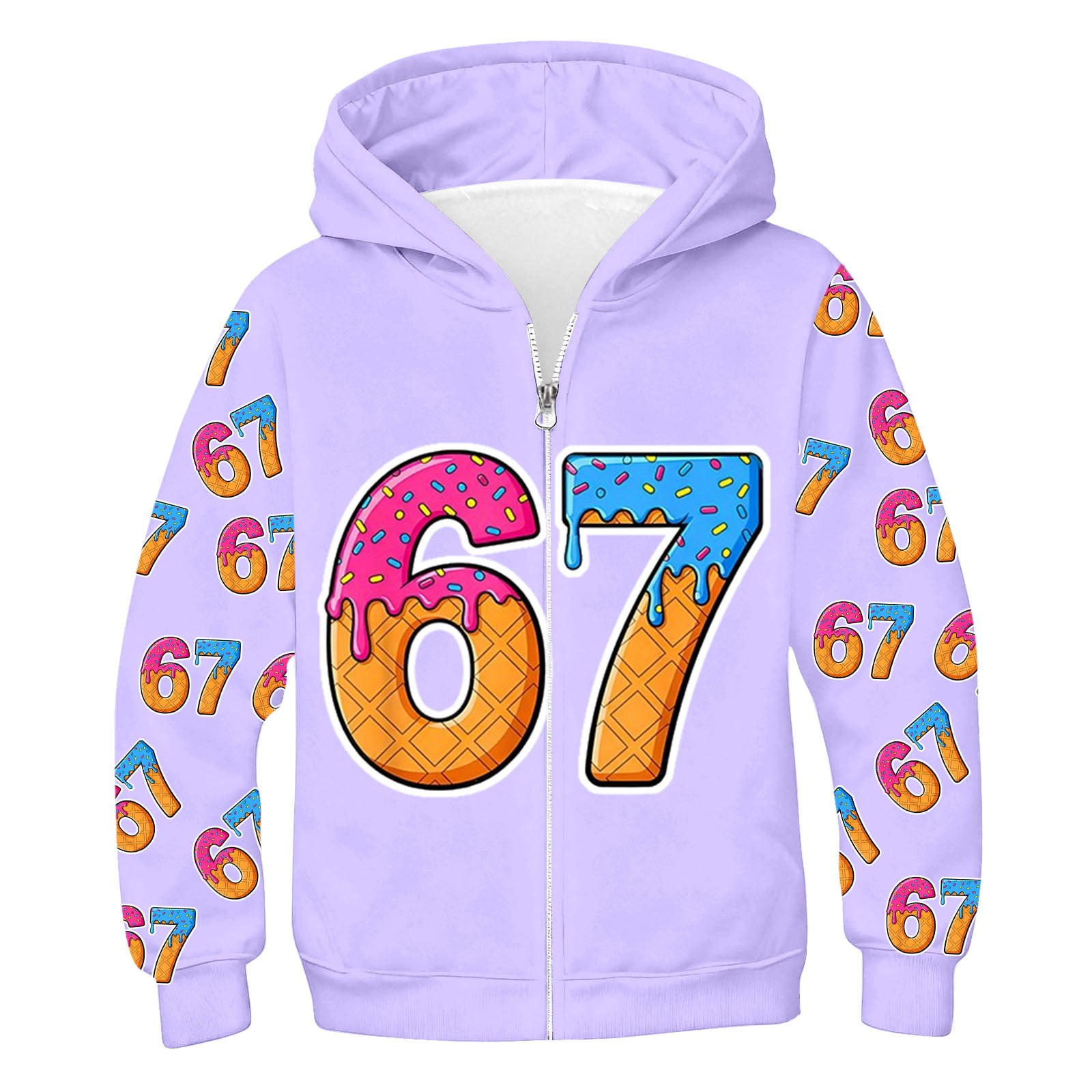 67 shirt G'irls Cartoon Print Zip Up Hooded Jacket Long Sleeve Athletic ...