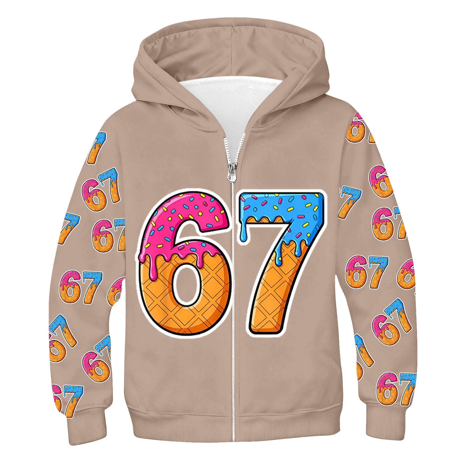 67 shirt G'irls Cartoon Print Zip Up Hooded Jacket Long Sleeve Athletic ...
