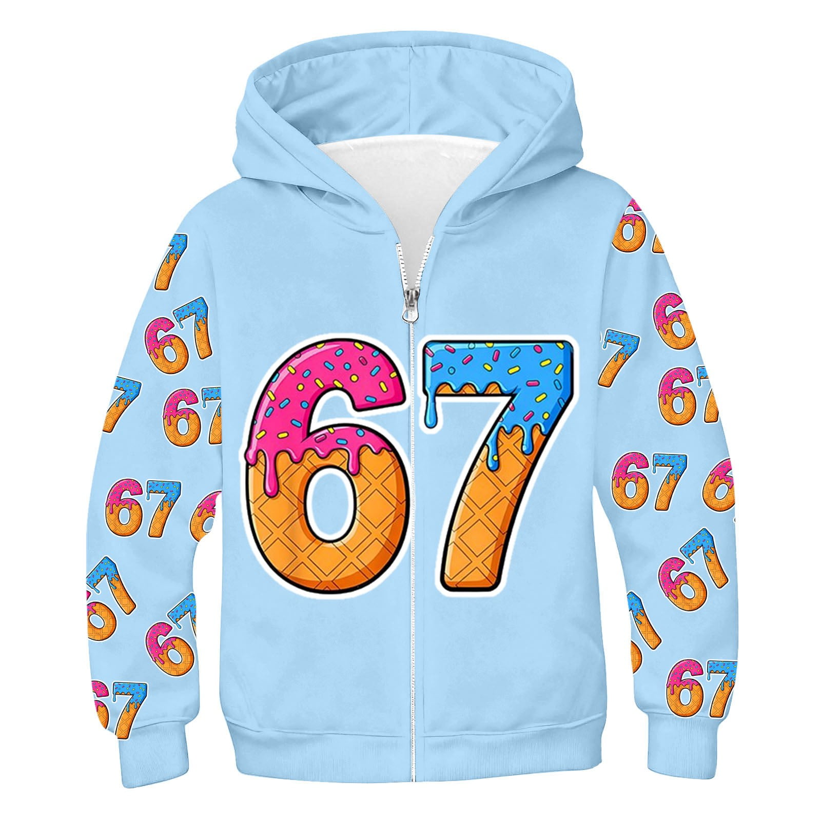 67 shirt G'irls Cartoon Print Zip Up Hooded Jacket Long Sleeve Athletic ...