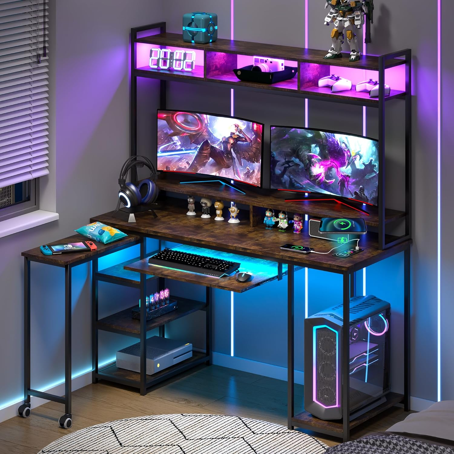 67\u201D L Shaped Desk with Wireless Charging Station 24-Color RGB ...