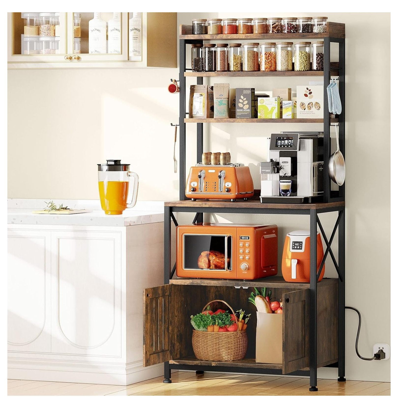 67'' x 32'' Kitchen Bakers Rack with Power Outlet, 6-Tier Microwave ...