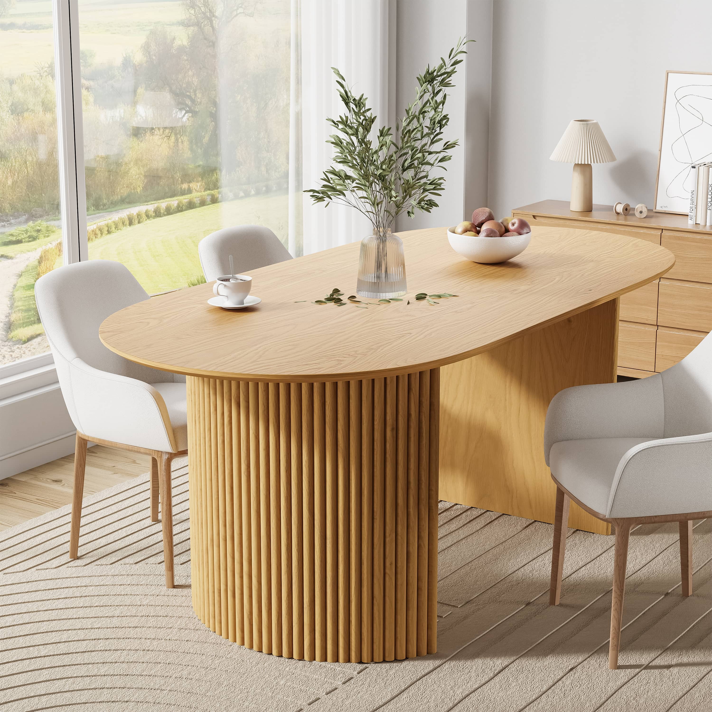 67"x33.5"x30" Modern Oak Wood Dining Table Large Oval Dining Room ...