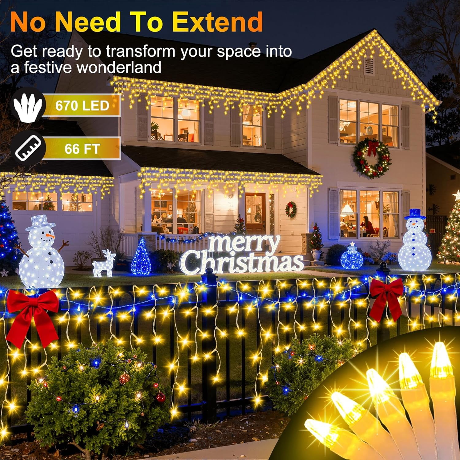 670 LED 66FT Christmas Lights with 148 Drops, 12 Modes Dimmable Warm ...