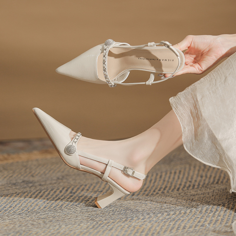 6703 High-Profile Figure 2024 New Pointed Toe Chunky Heel Slingback ...