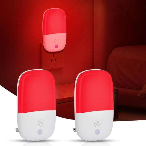 670nm Red Light for Sleep Therapy, 2 Pack Auto On/Off Dimmable with ...