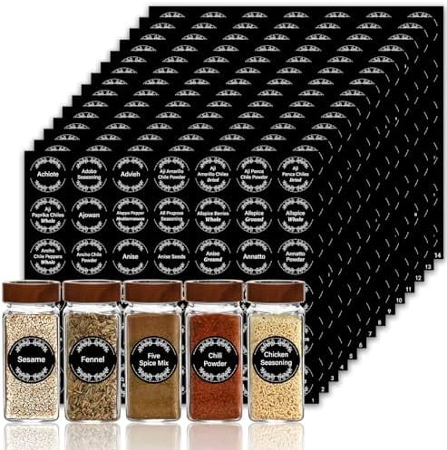 672 Preprinted Spice Labels with A–Z Index, Minimalist Black Round ...