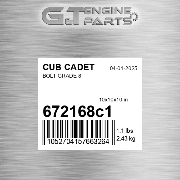 672168C1 BOLT GRADE 8 fits CUB CADET (New OEM) - Walmart.com
