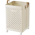 67L Plastic Laundry Basket with Wheels & Handle, Heavy Duty Foldable ...