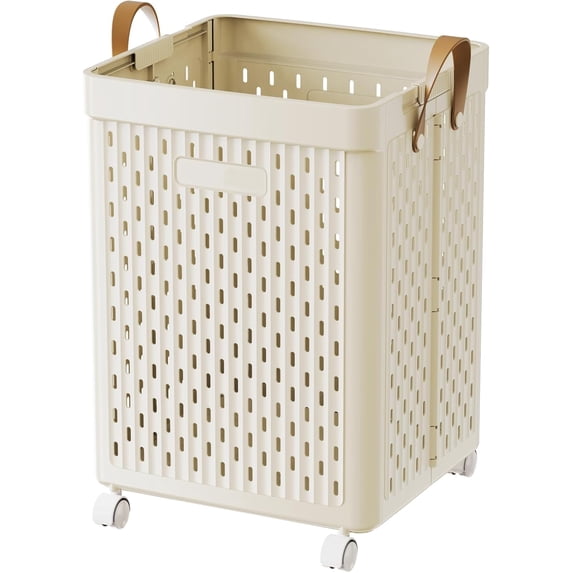 67L Plastic Laundry Basket with Wheels & Handle, Heavy Duty Foldable ...