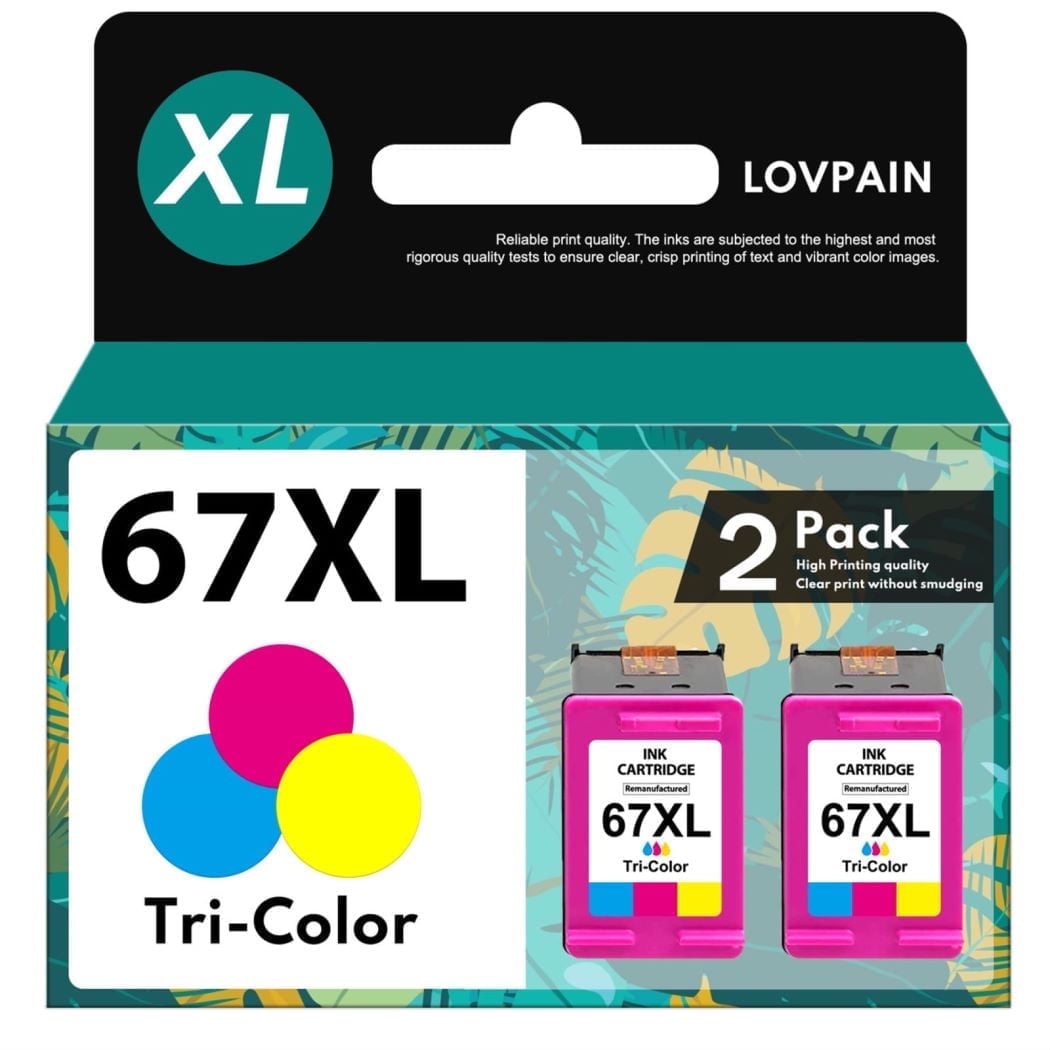 67XL 2 Pack Ink Cartridge Tri-Color Compatible for HP Deskjet 2742e ...