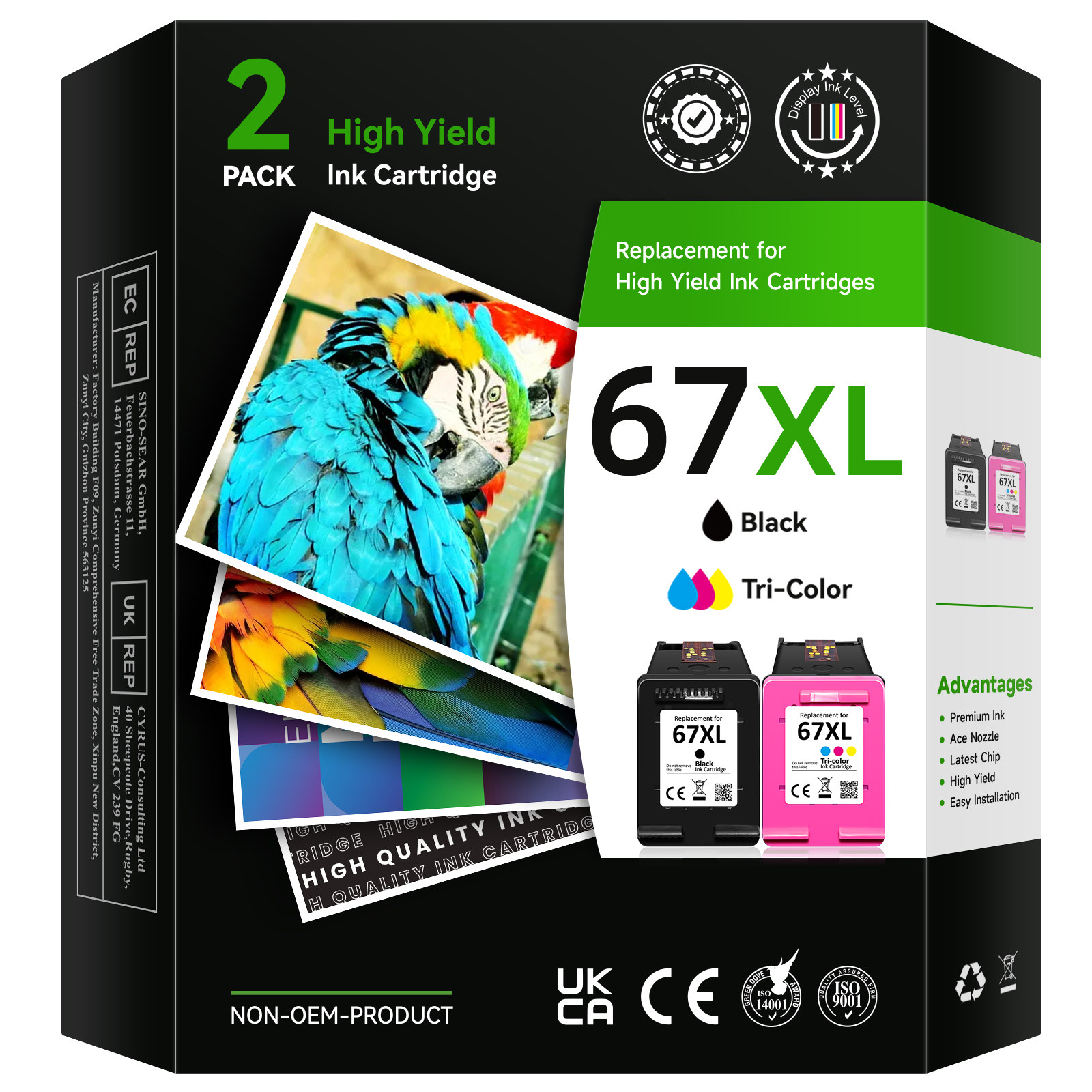 67xl Ink Cartridge 2 Pack Replacement for HP Deskjet 2742e 2752e 2755e (Black, Tri-Color ...