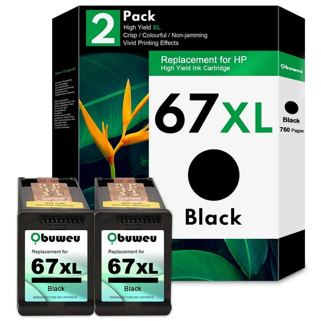 67XL Black Ink Cartridge Compatible for HP 67 XL Ink for Deskjet 2700 2700e 2752 Printer(2 Pack ...