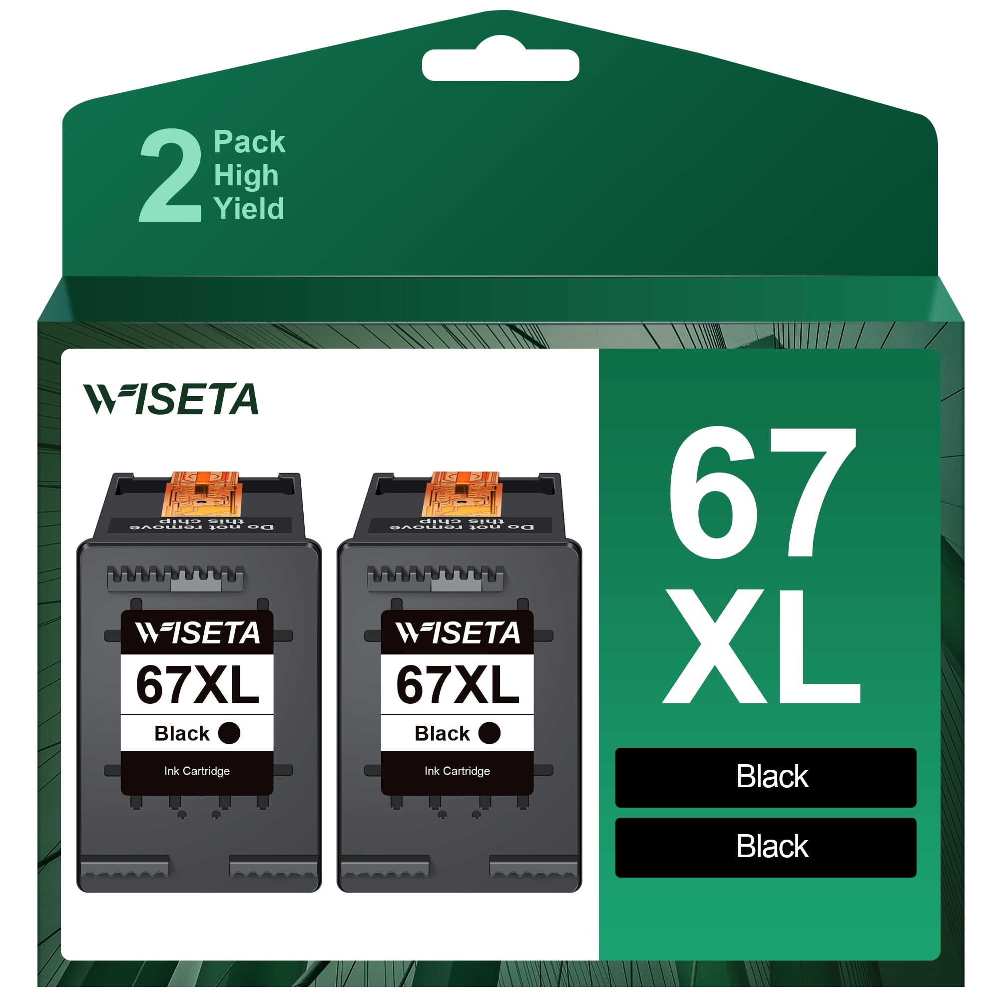 WISETA 67XL Black Ink Cartridge (Pack of 2) for HP DeskJet 2755e/4155e ...