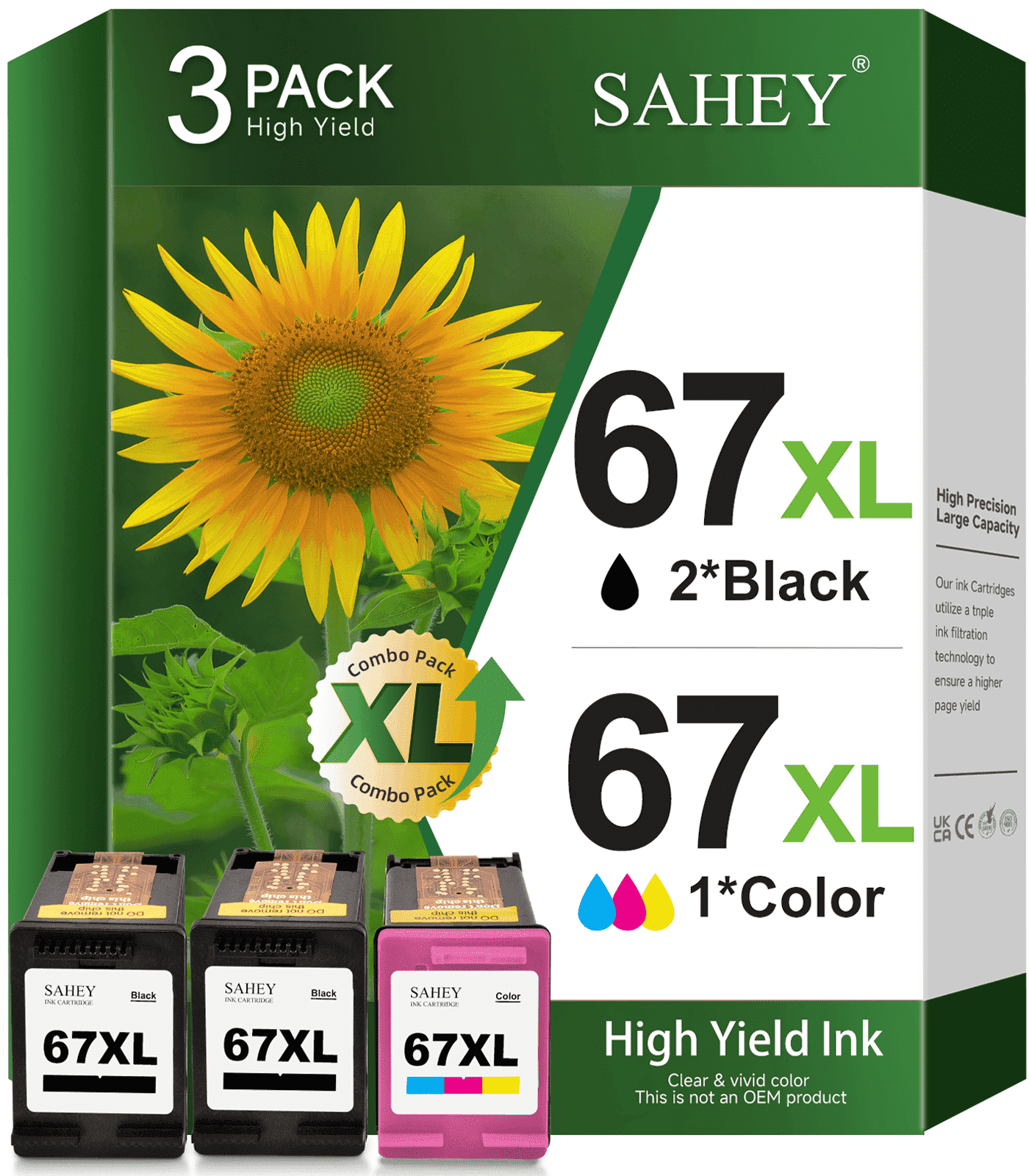 SAHEY 67XL High Yield Black Ink Cartridge for HP Deskjet 2700, 4100 ...