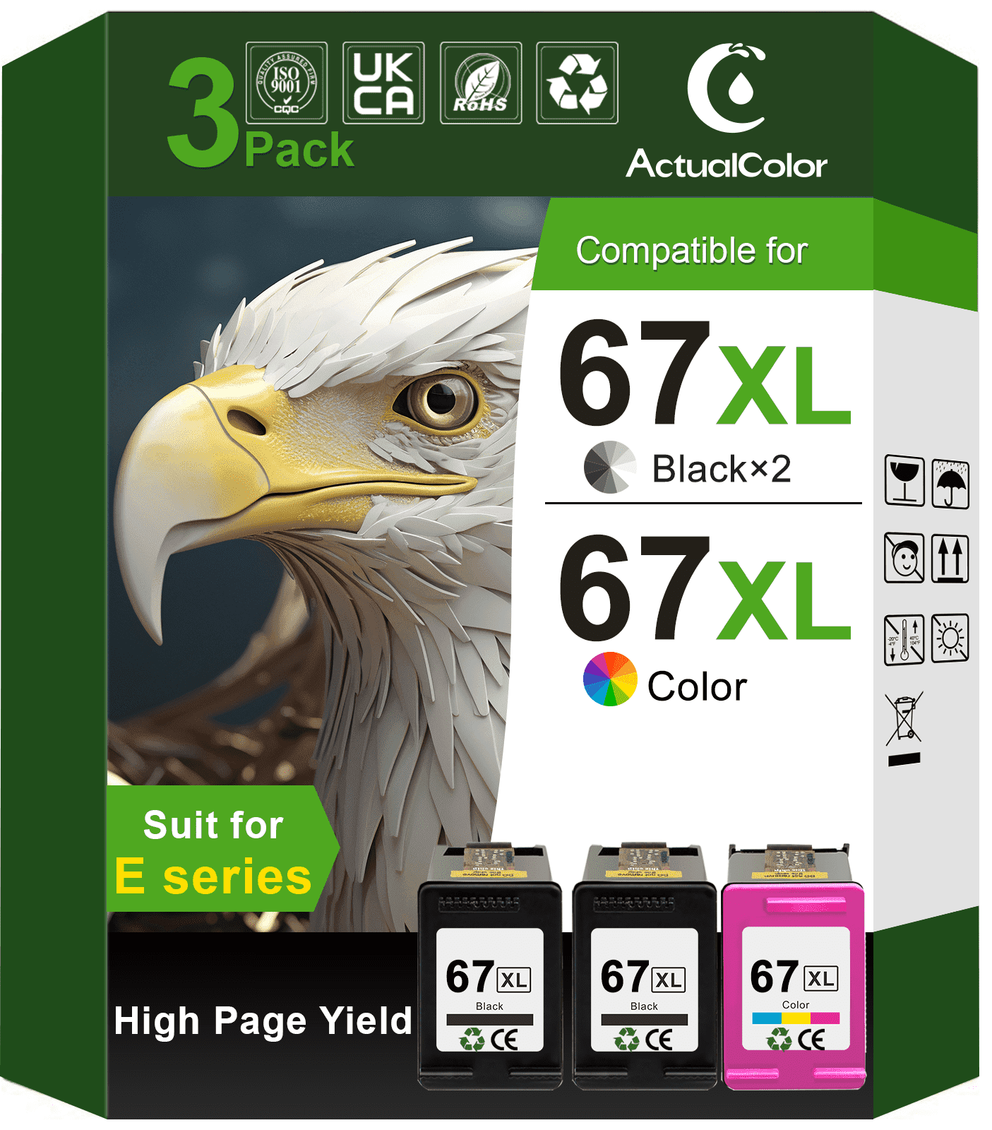 67XL Ink Cartridge Compatible for HP 67 Ink Cartridge for HP Ink 67 ...
