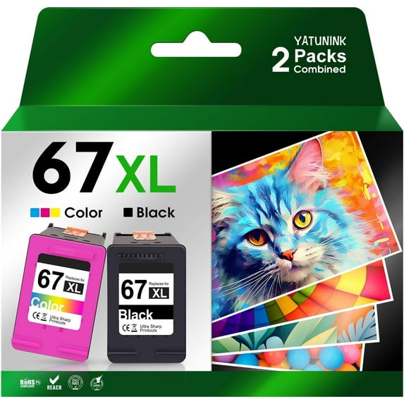 67XL Ink Cartridges Combo Pack Compatible for 67 XL Work with DeskJet ...