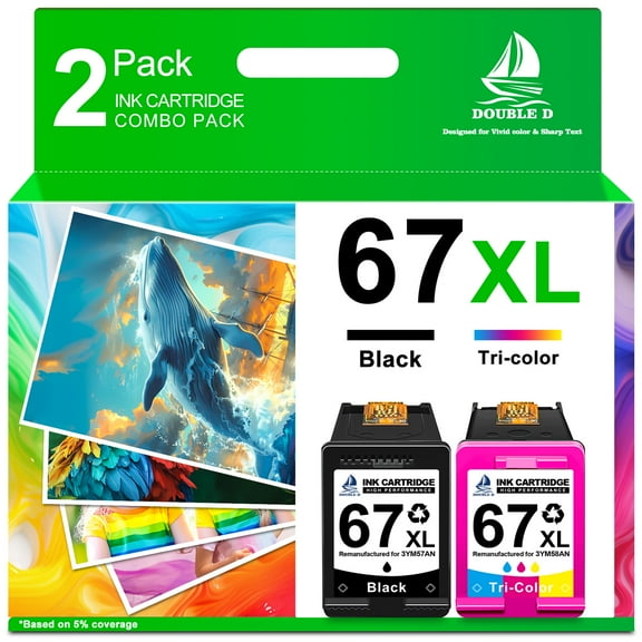 67XL Ink Cartridges Compatible for HP Ink 67 Black/Color Combo Pack ...