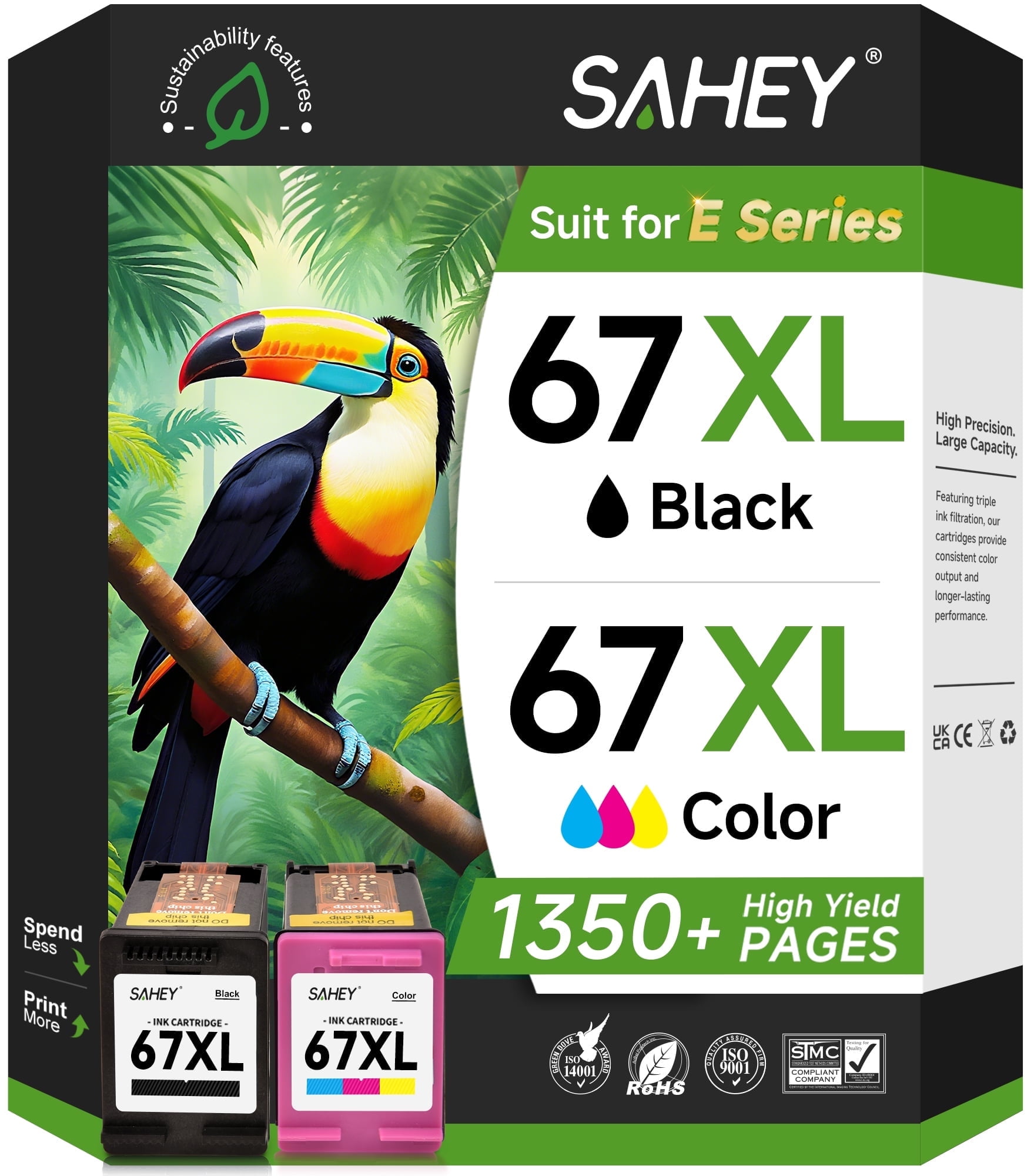 Sahey 67XL Ink Cartridge, HP Printer Compatible, Black and Tri-Color ...