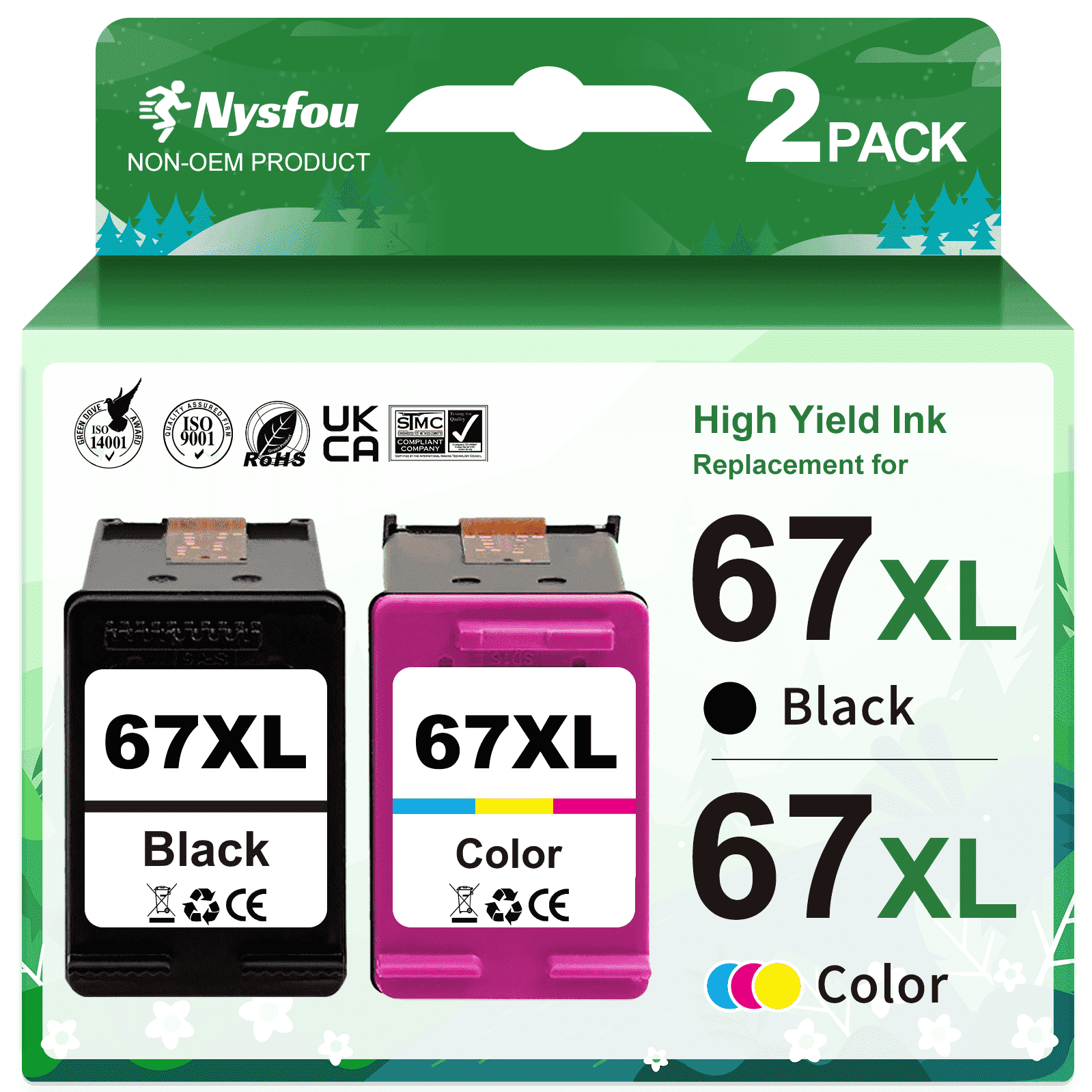 NYSFOU 67XL Ink Cartridges, Compatible with HP DeskJet 2852e, High ...