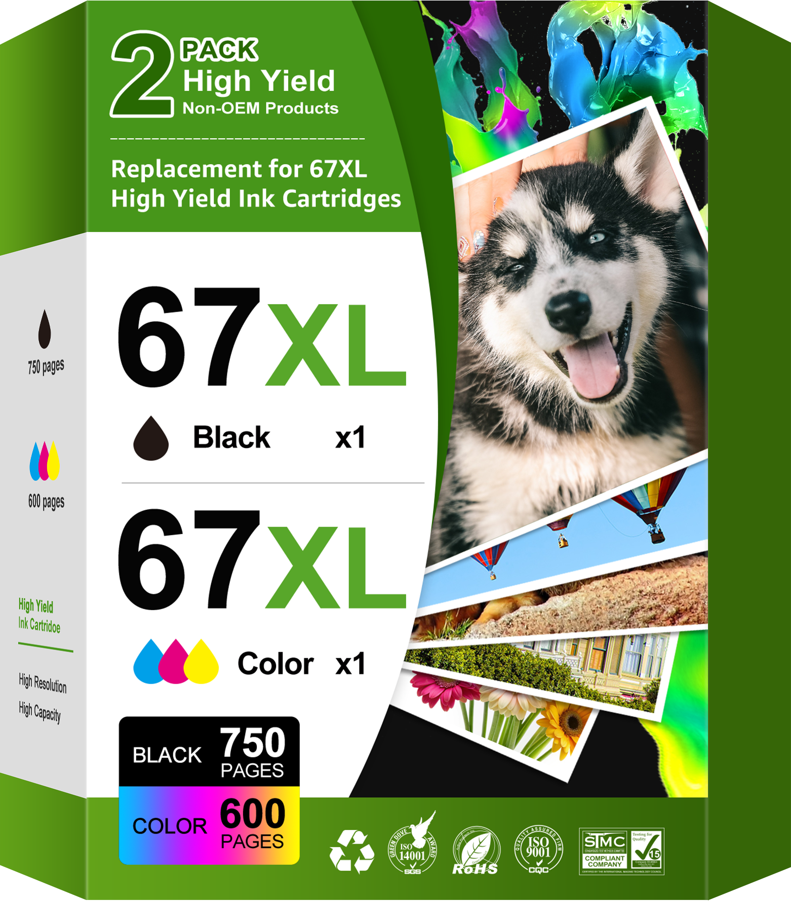 67XL Ink Cartridges Compatible for HP 67 Ink Cartridges for 6000 6052 ...