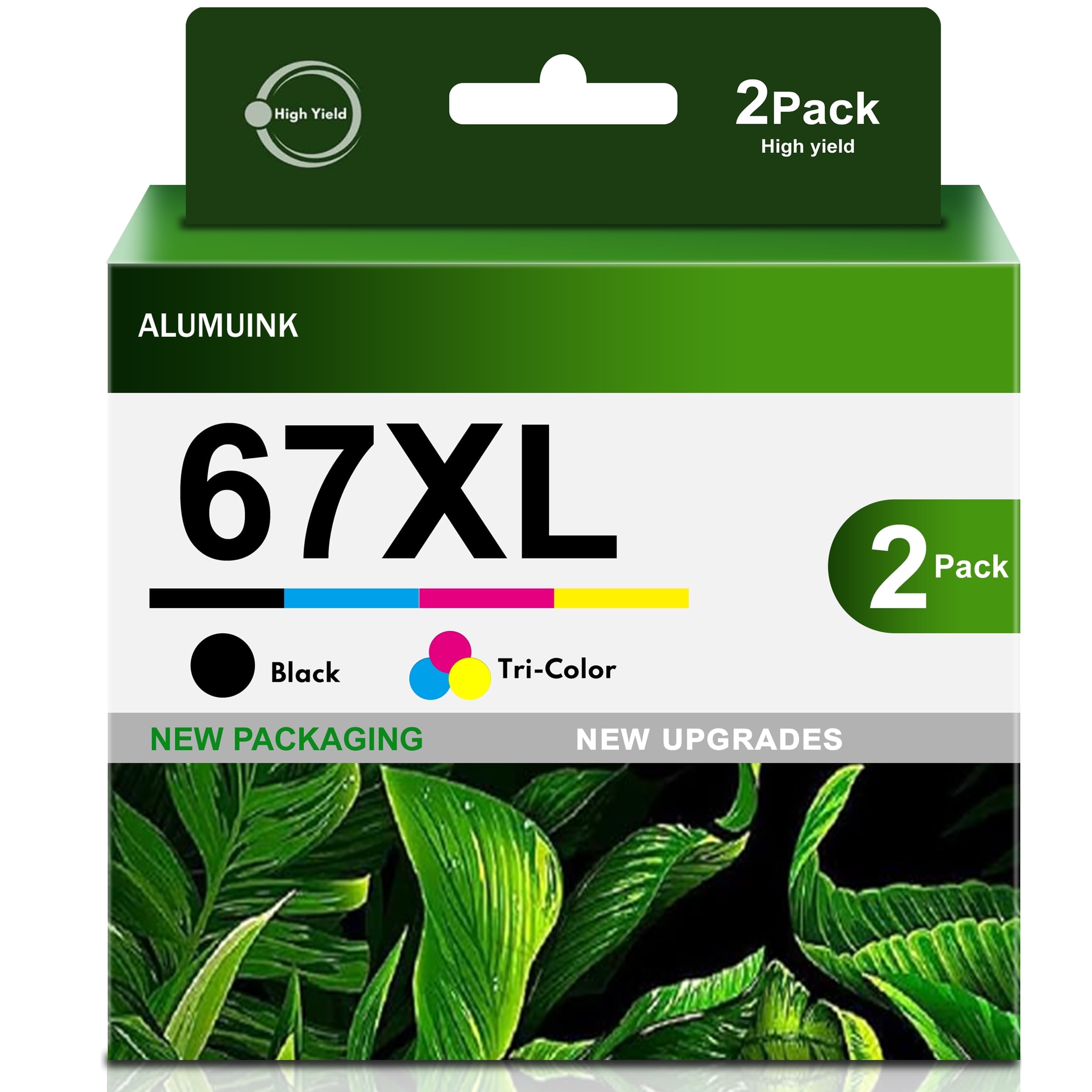 67XL Ink Cartridges Tri-Color Black Combo 2 Pack Compatible for HP 67 ...