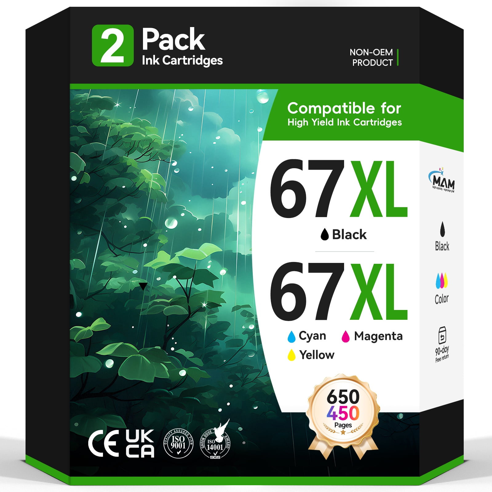 67XL Ink Catridge Compatible for HP 67 Ink Cartridge Black/Color Combo ...
