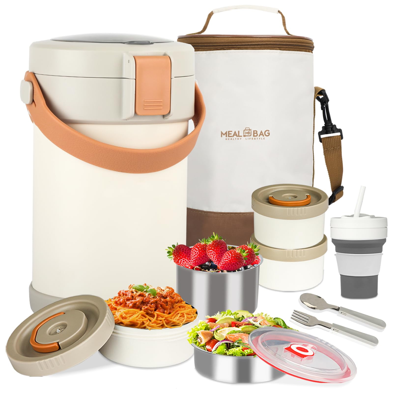 67oz Adults Thermo for Hot Food Kit 9.06in Layer Stainless Steel Vacuum Soup Food Thermo Hot ...