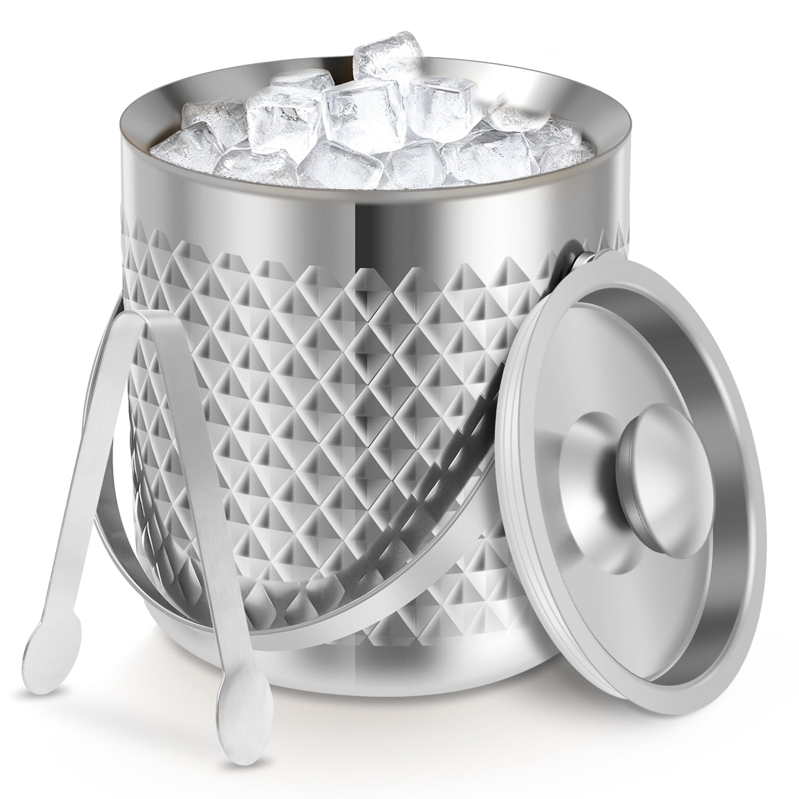 67oz Ice Bucket with Handles, with Lid, Tongs - Well Made Insulated ...
