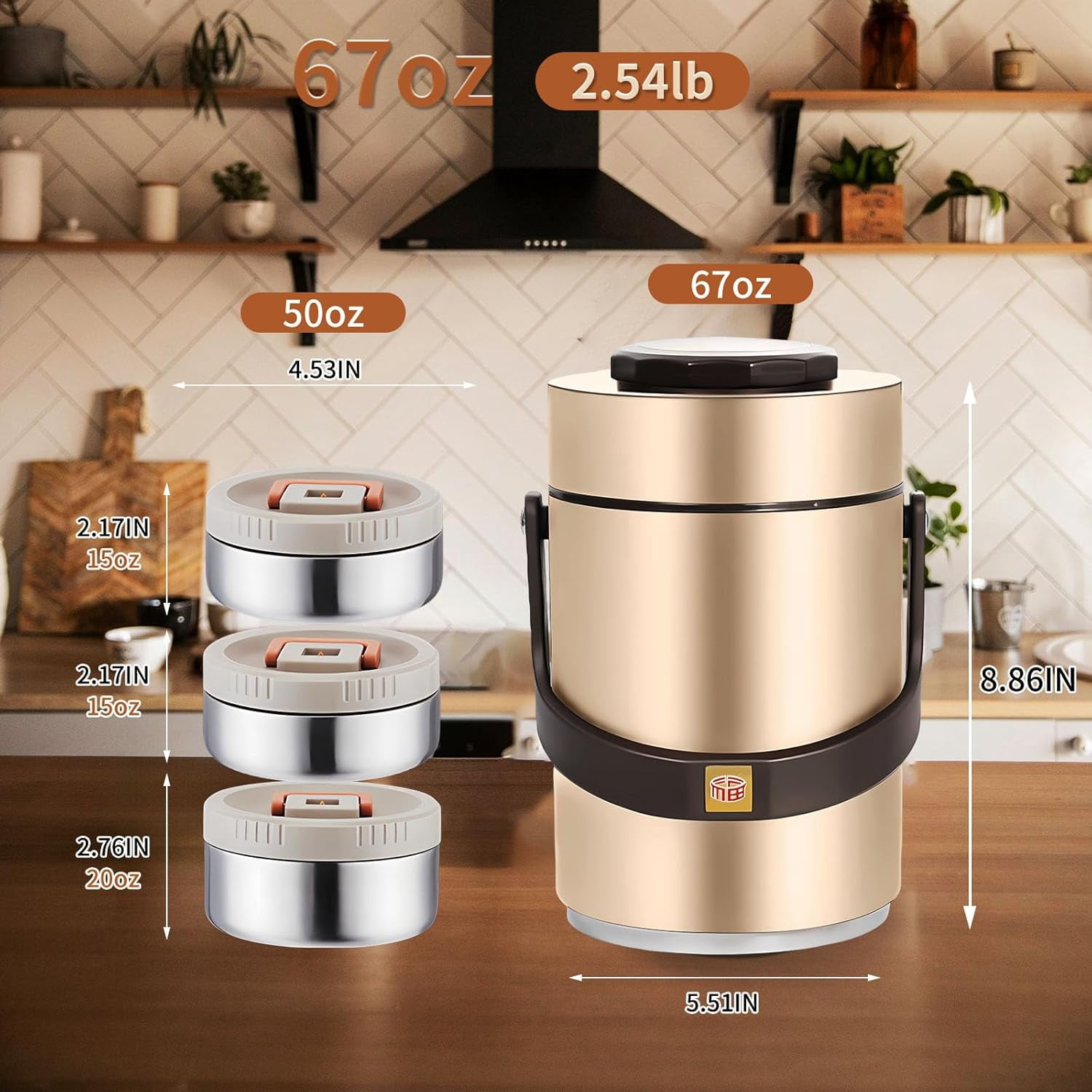 67oz Upgraded for Hot Food, 3-Layer Stackable Food , Soup Jar with ...