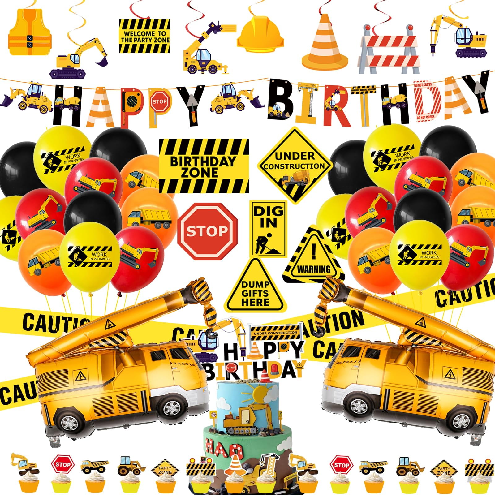 67pcs Construction Birthday Party Supplies Set Includes Birthday 8 ...
