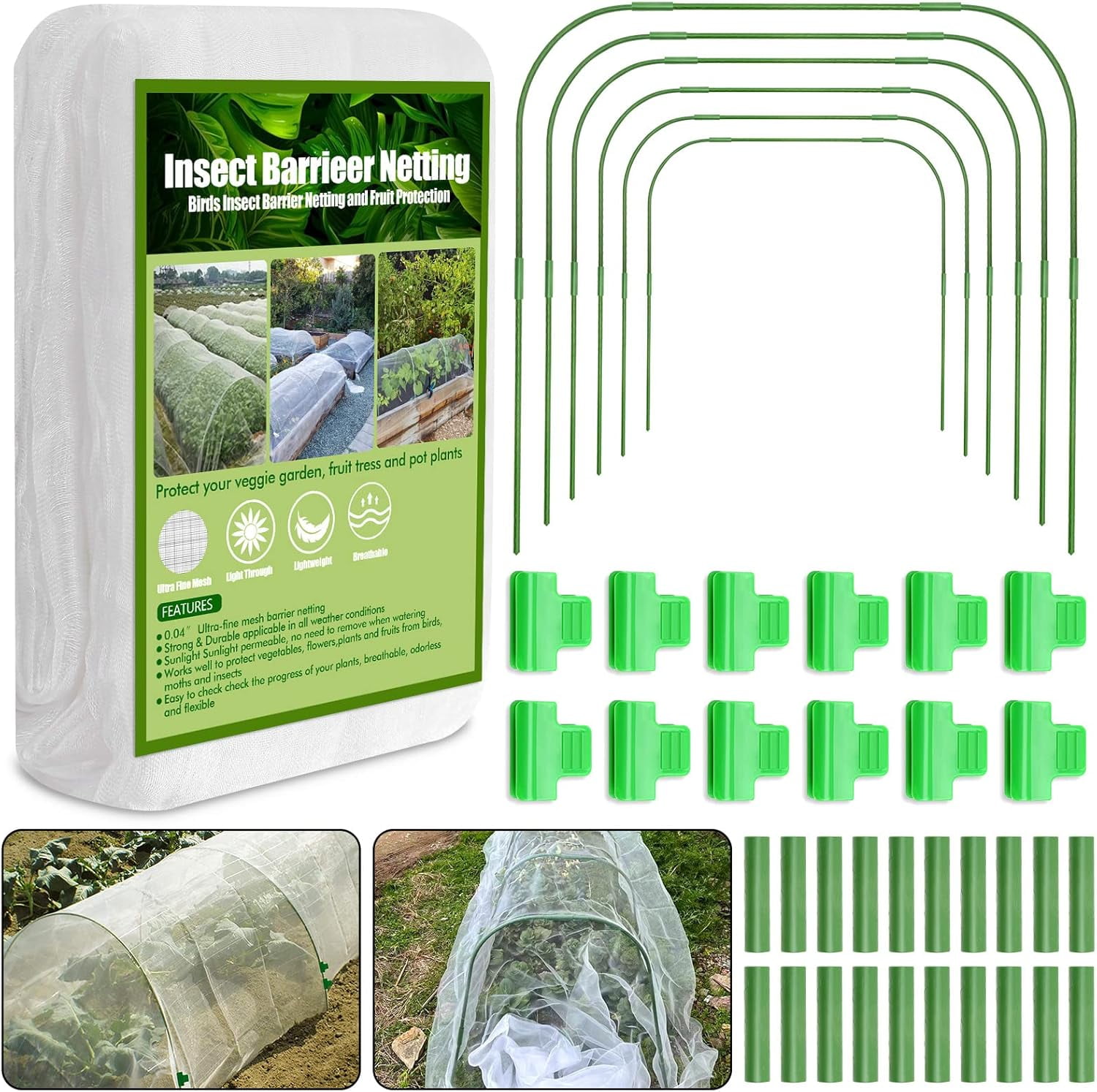 67pcs Garden Mesh Netting Kit,6 Sets Wide Garden Hoops with 10x20 ft ...