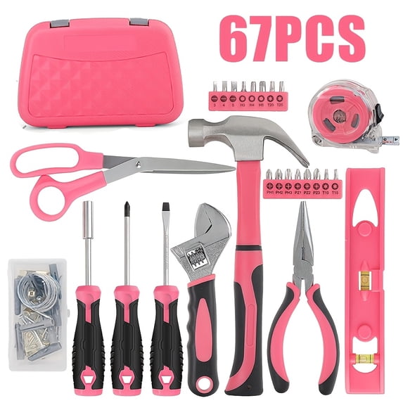 67pcs Pink Home Tool Set, Sturdy Metal Hand Tool Set, Classic Barn ...