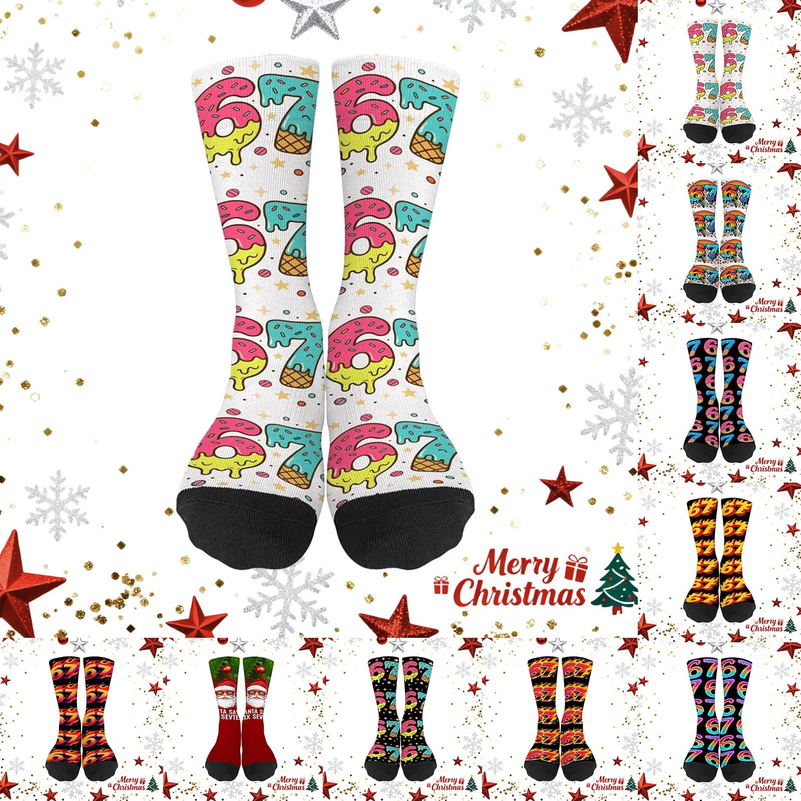67socks Six Seven Ice Cream Drip Funny Number socks meme Christmas ...
