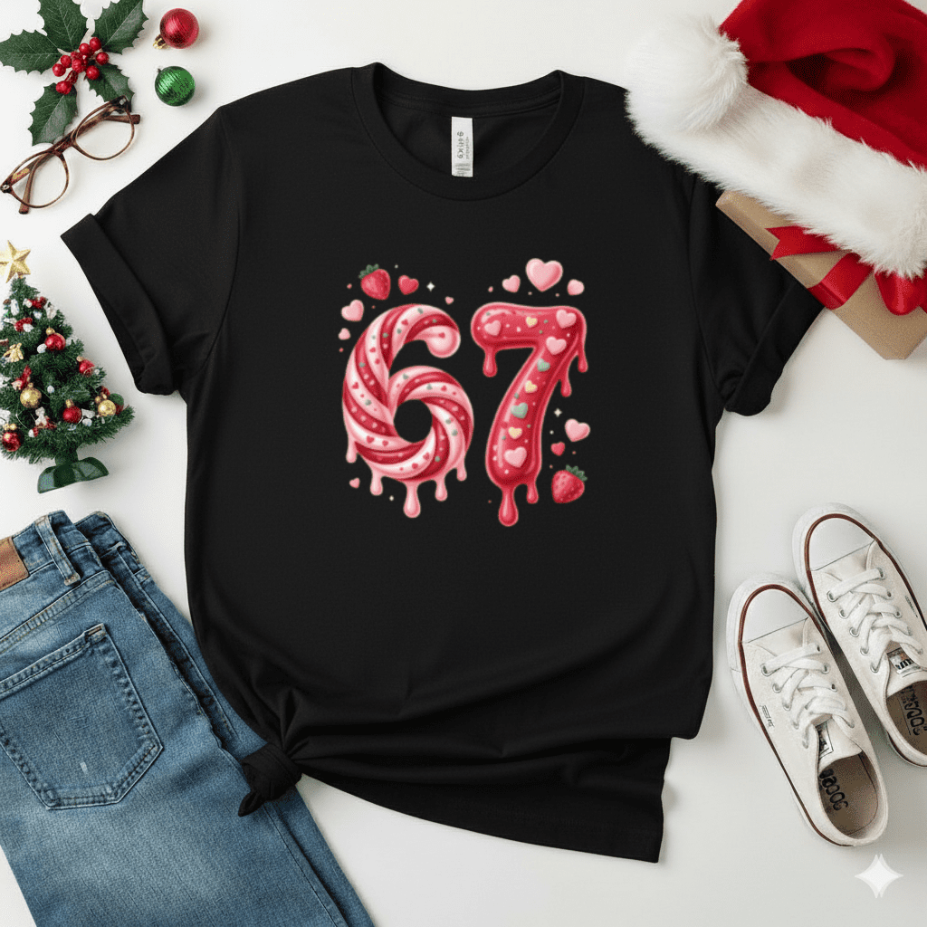 67th Birthday Candy Drip Strawberry Heart Number 67 Unisex T-Shirt, S ...