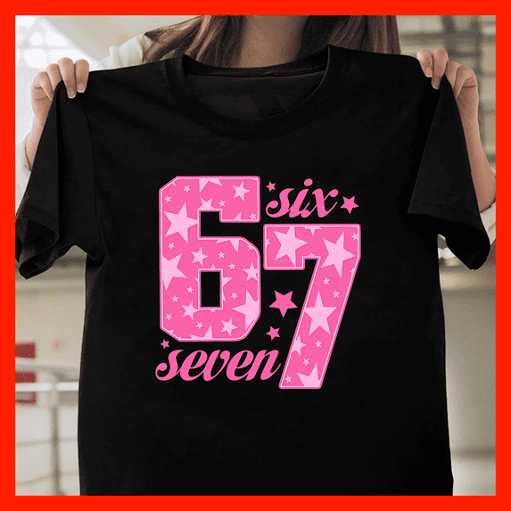 67th Birthday T-Shirt - Pink Stars Six Seven Birthday Gift for Women ...
