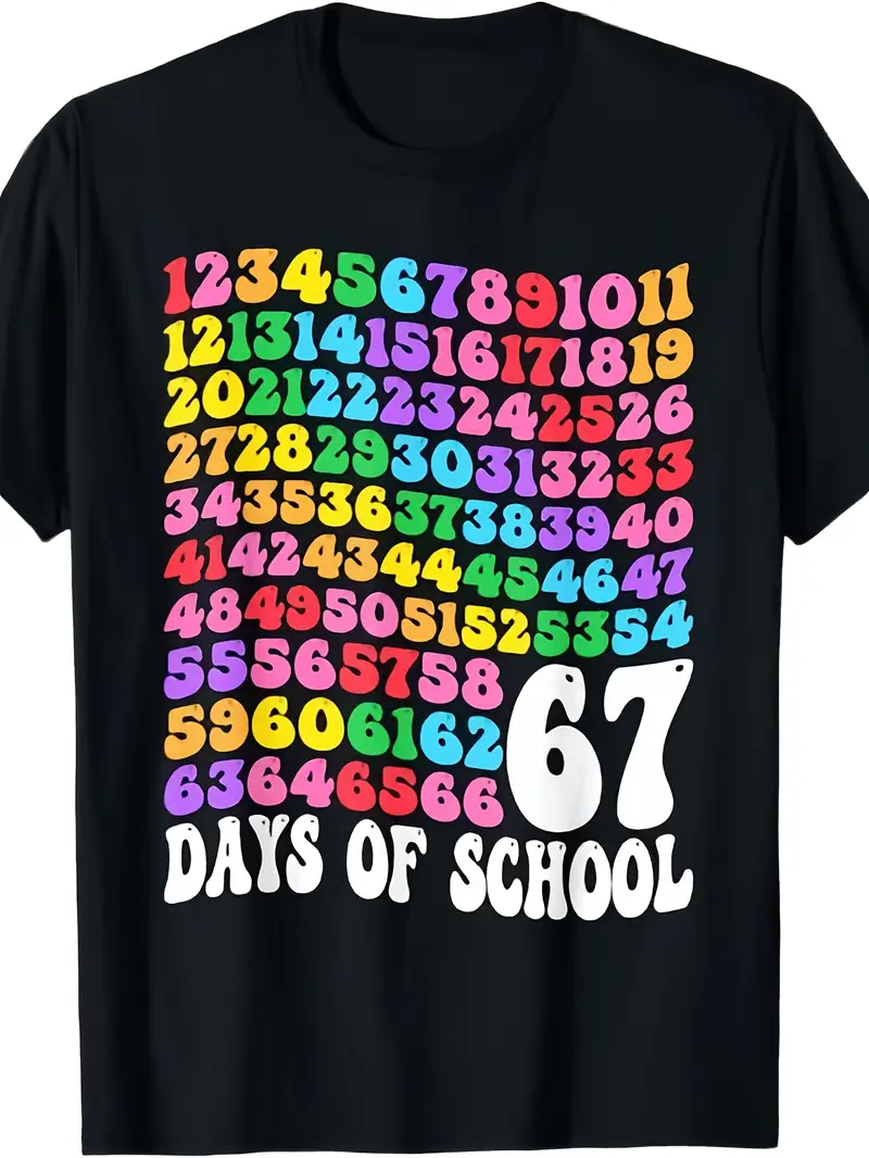 67th Day of School Retro Counting Numbers for Teacher Short Sleeve T ...