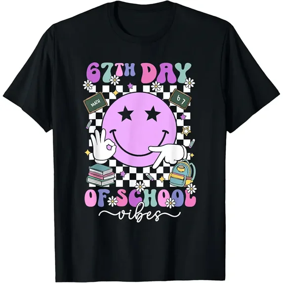 67th Day of School Retro Groovy Smiley Face Teacher Student Unisex ...