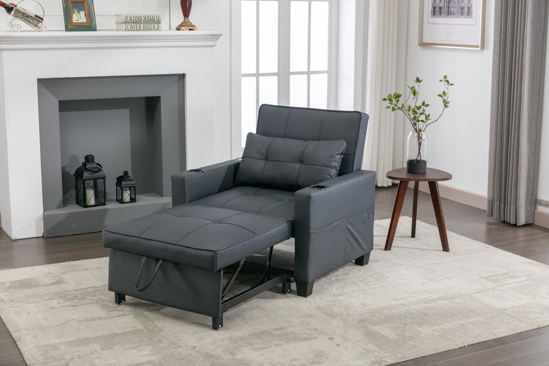 68.12" Pull-Out Convertible Sofa Bed, Modern Multi-Function Sleeper with USB Ports and Cup ...