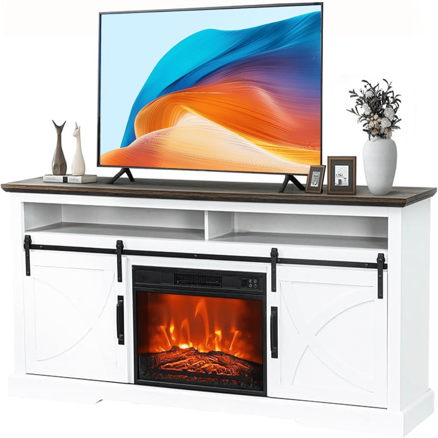 68" Electric Fireplace Tv Stand for 75" Tvs with 23" Electric Fireplace ...
