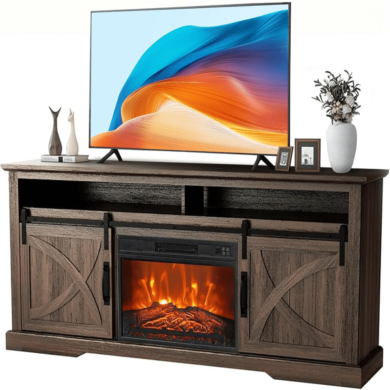 68" Electric Fireplace Tv Stand for 75" Tvs with 23" Electric Fireplace ...