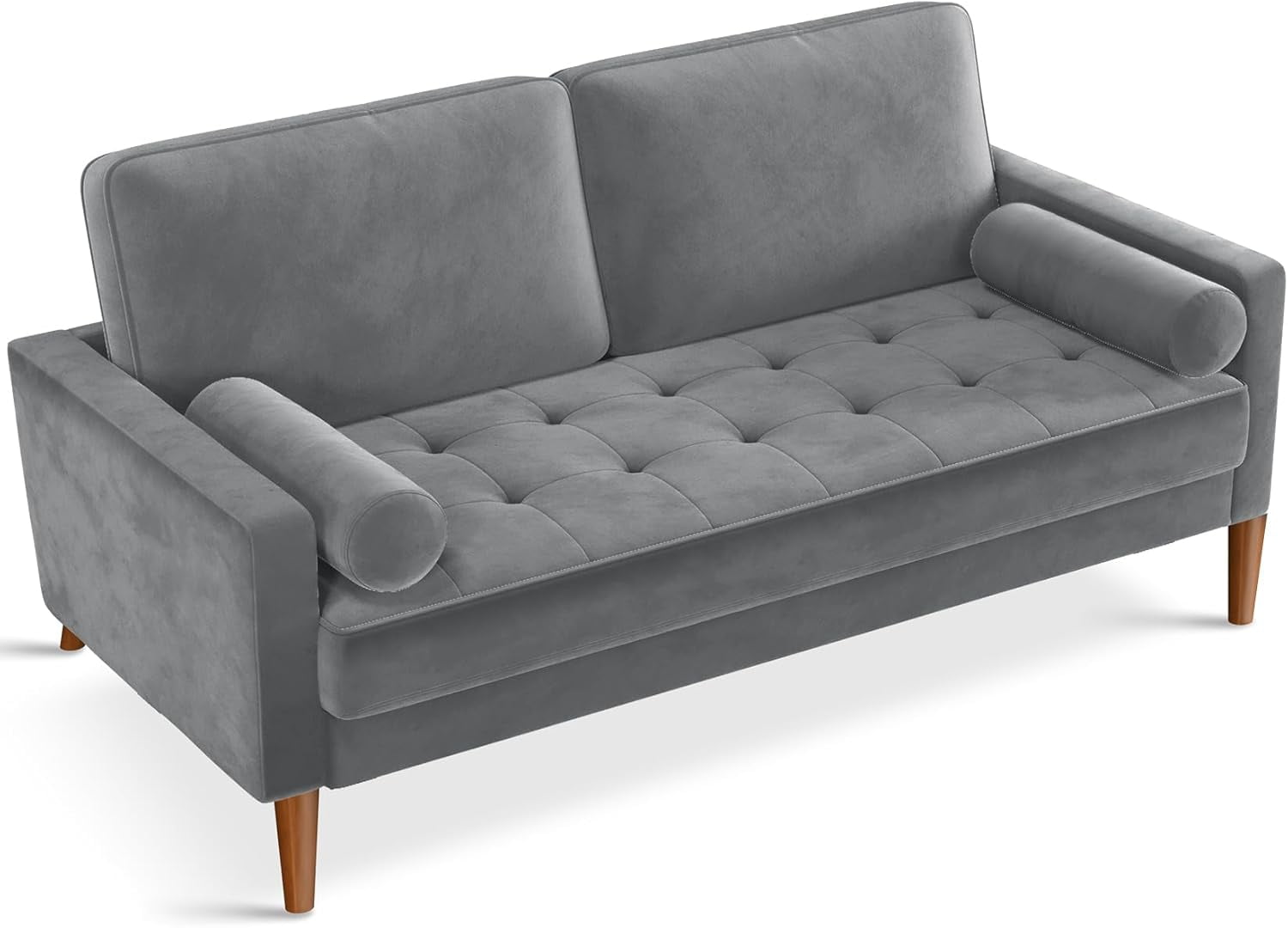 68" Gray Velvet Couch Comfy Sofa Couch with Spring Cushions Loveseat ...