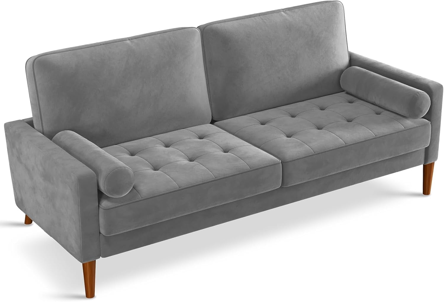 68" Gray Velvet Couch Comfy Sofa Couch with Spring Cushions Loveseat ...
