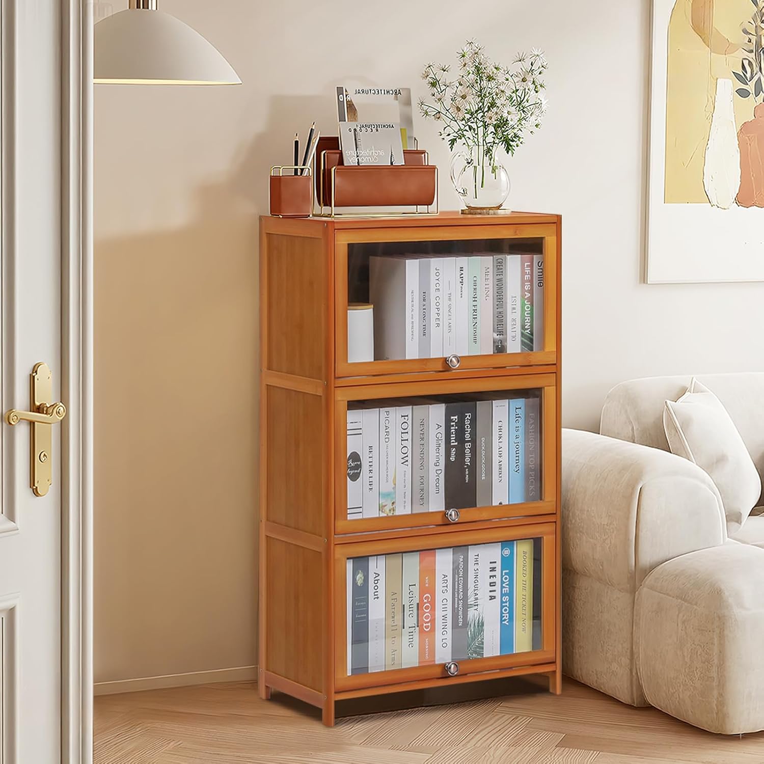 68" H Bookcase with Acrylic Doors 5 Tier Free Standing Book Shelf ...